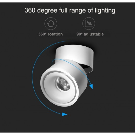 15W LED Ceiling Surface Mount Cylinder Tilt Downlight White ...