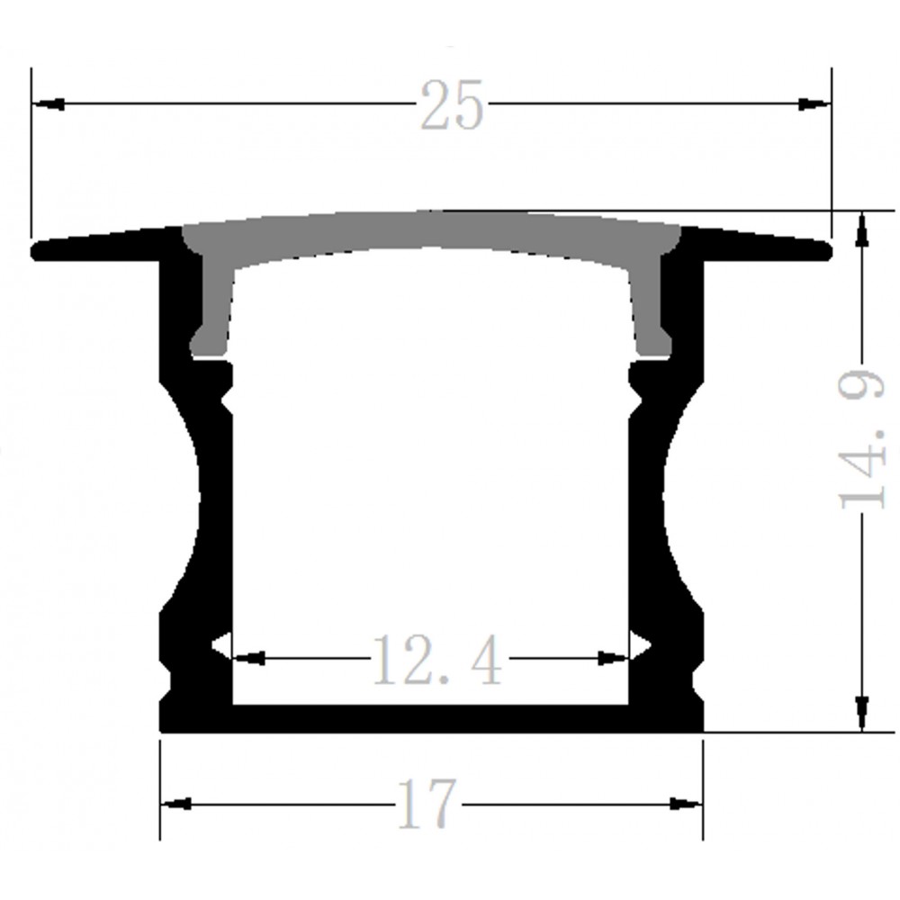 Aluminium 2m Deep Recessed Strip Light Profile 25 x 14.9mm ...