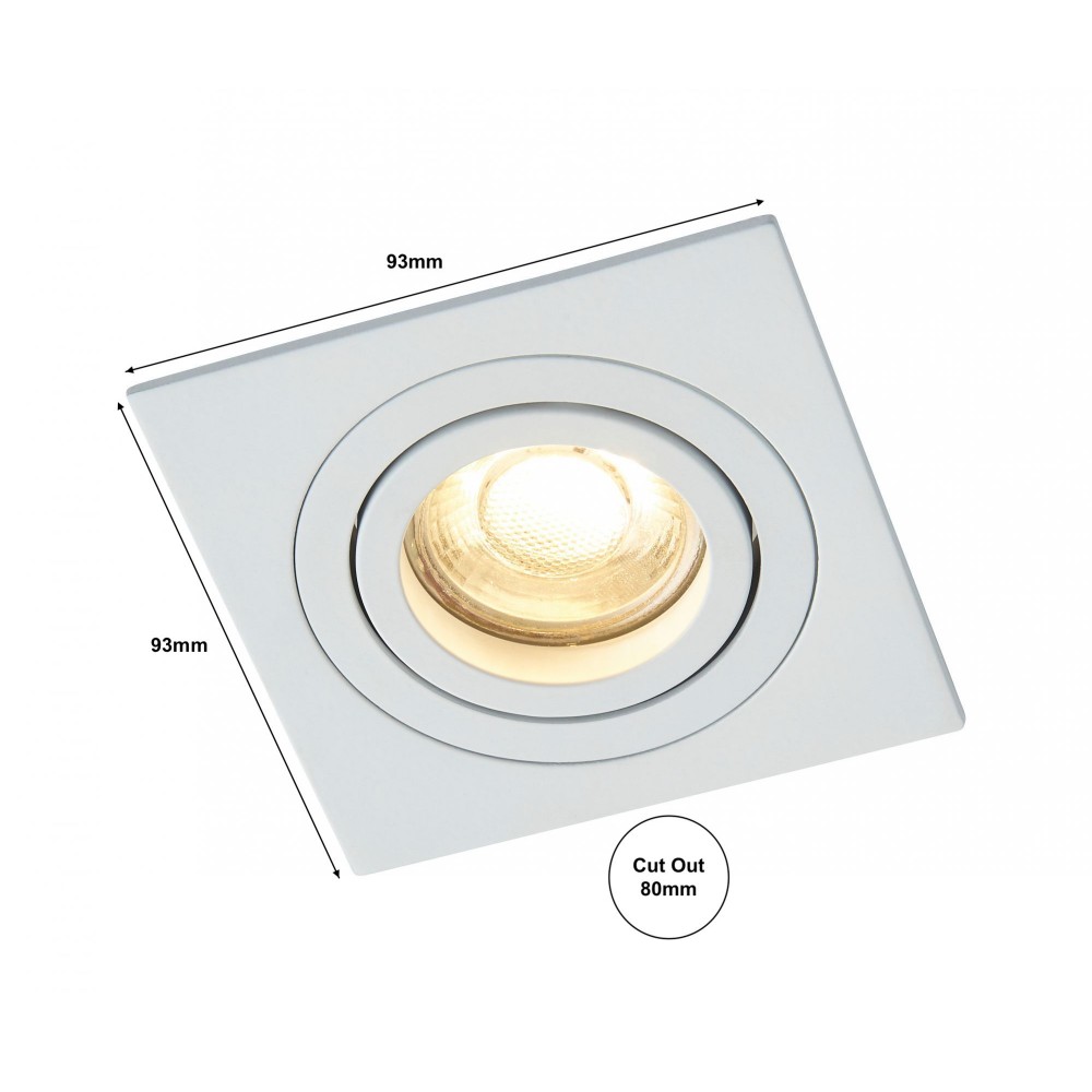 Designer Square Single GU10 Recessed Downlight Tilt White