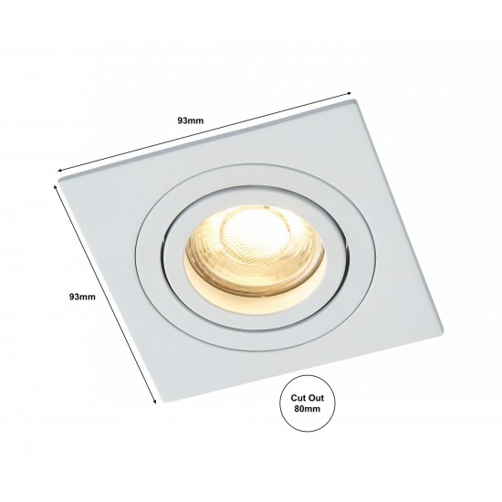 Designer Square Single GU10 Recessed Downlight Tilt White