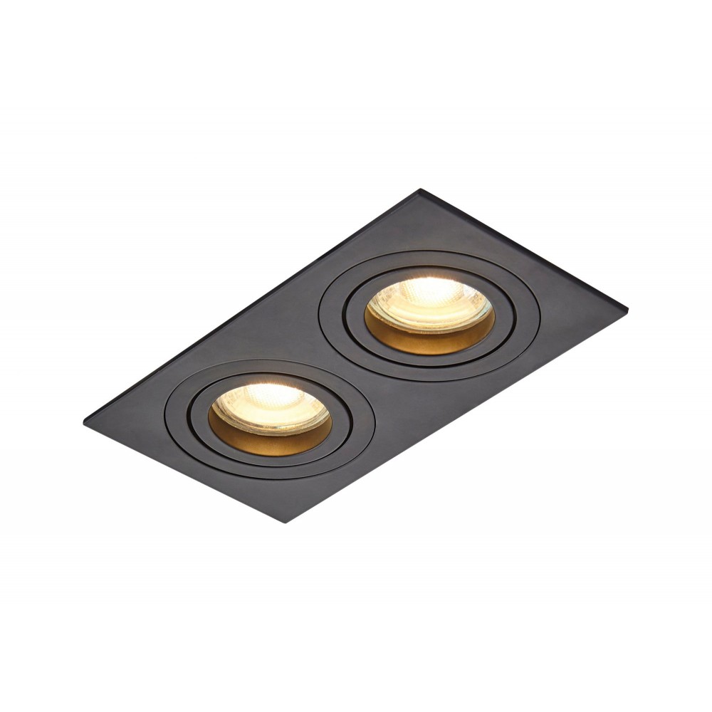 Designer Square Twin GU10 Recessed Downlight Tilt Matt Black