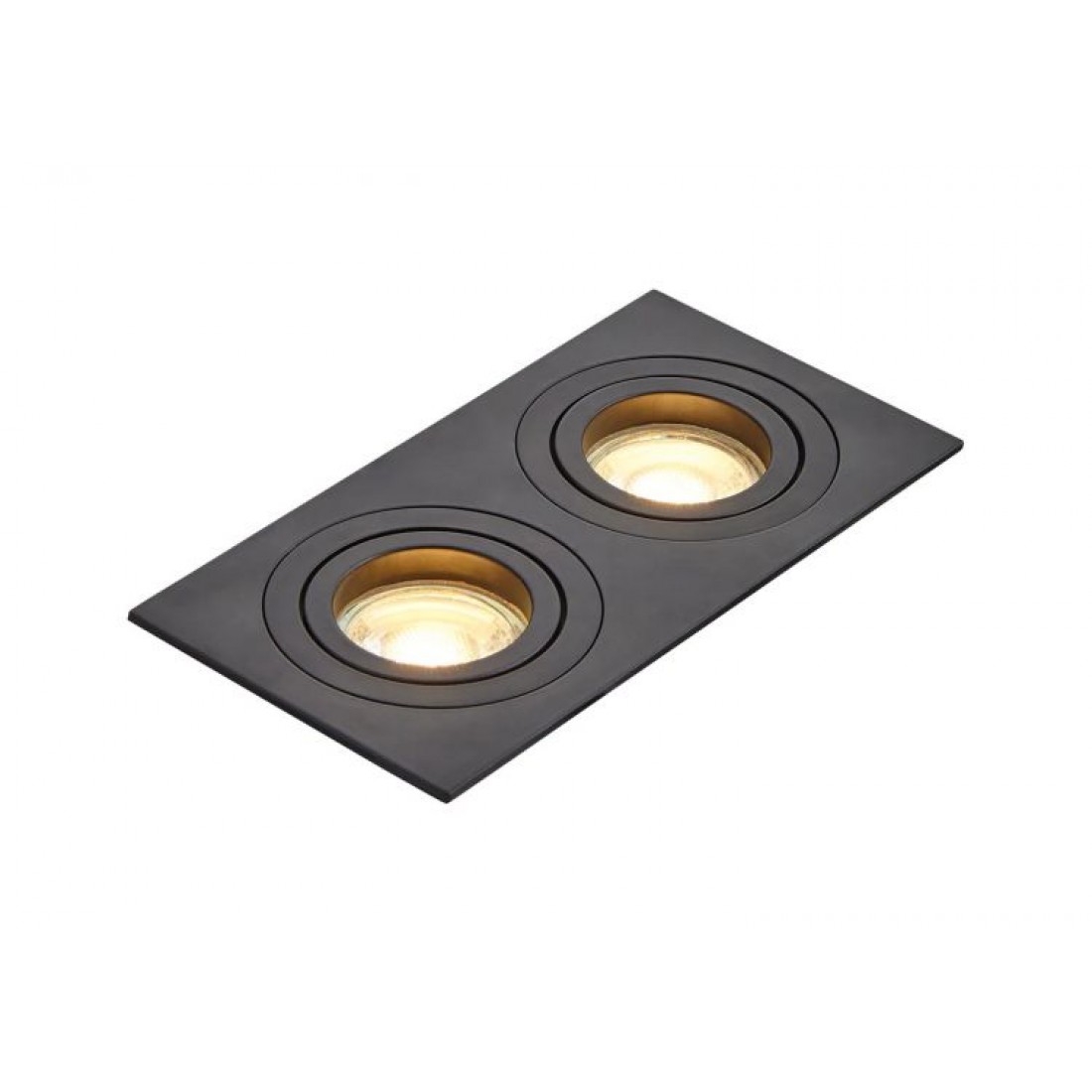 Designer Square Twin GU10 Recessed Downlight Tilt Matt Black