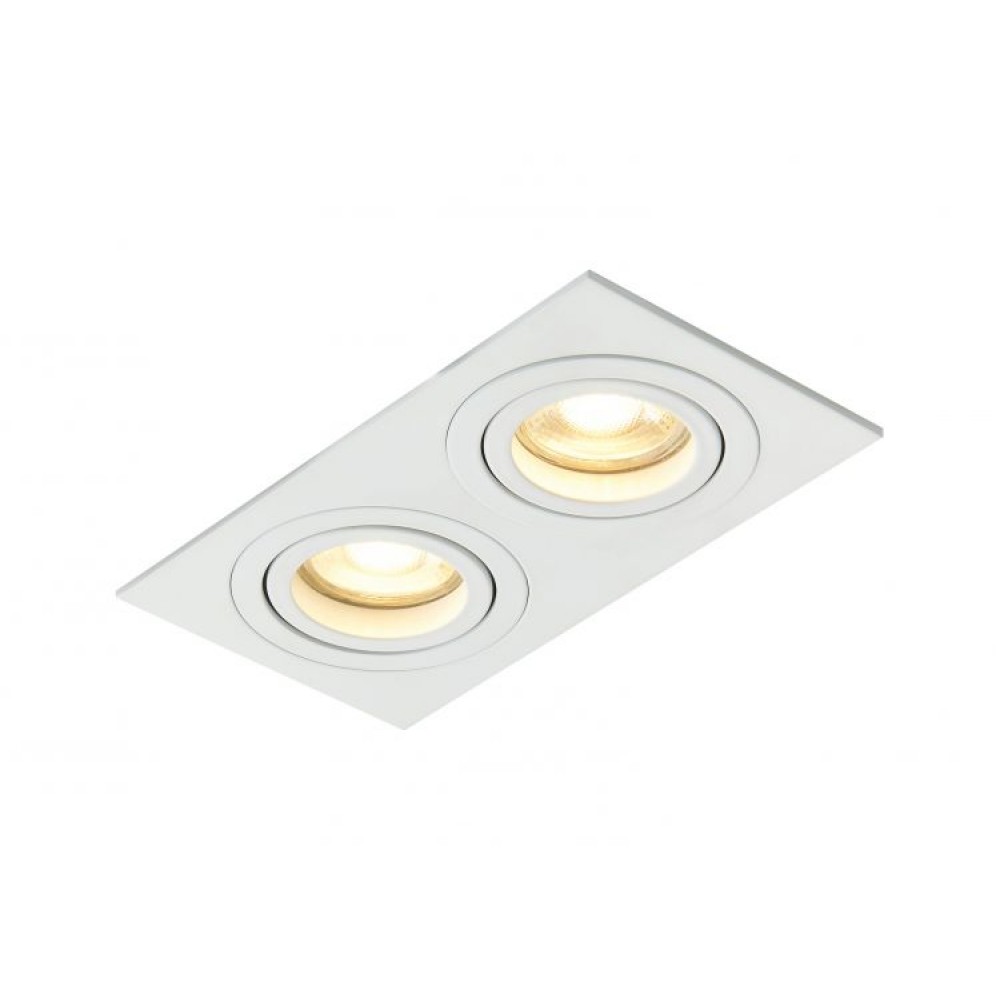 Designer Square Twin GU10 Recessed Downlight Tilt White