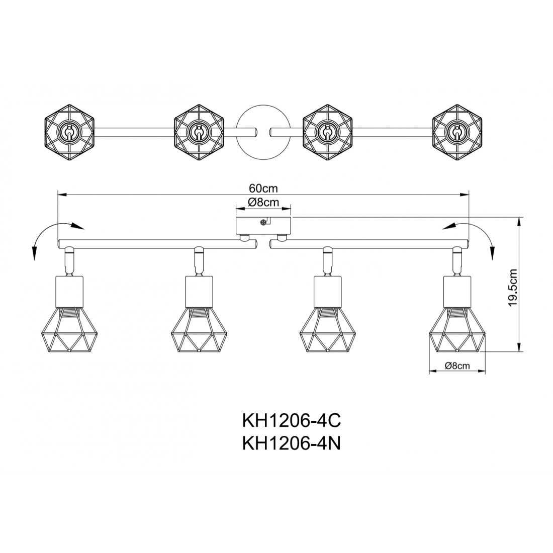 Metal Industrial 4 Way Rotatable Ceiling Cage Light Satin ...