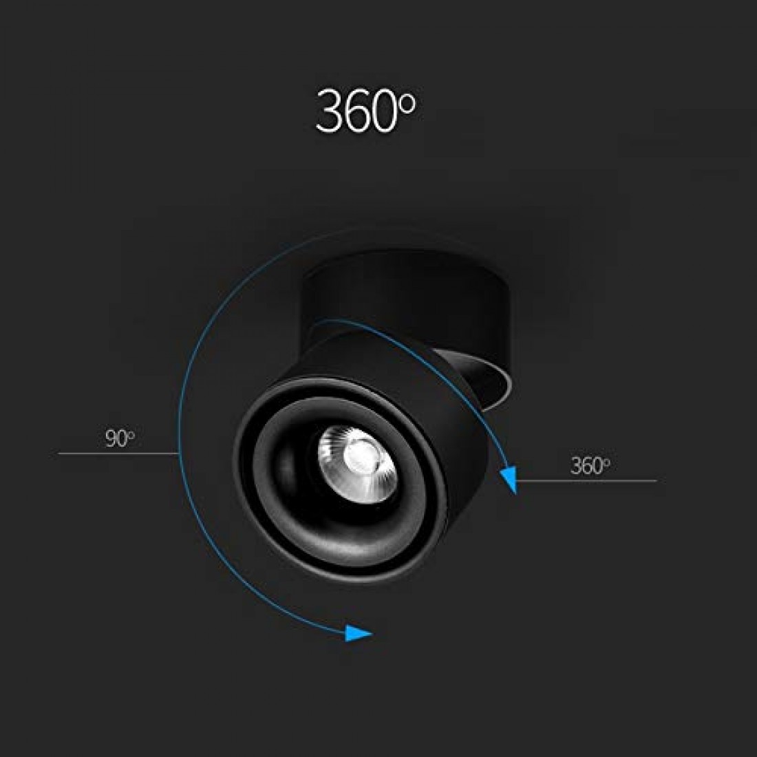 15W LED Ceiling Surface Mount Cylinder Tilt Downlight Black ...