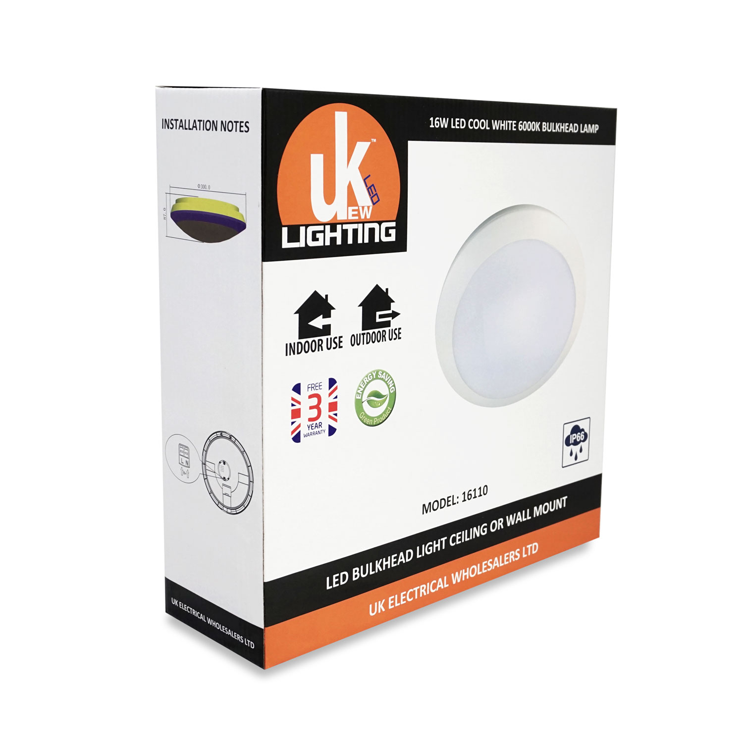16W LED Bulkhead Light Fitting IK10 Ceiling or Wall Mount IP66 ...